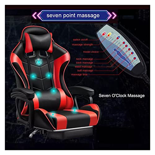 BOYIDAI Gaming Chair with Footrest, Ergonomic Gaming Chair with Speakers and LED Light High Back Massage Video Game Chairs Pu Leather Comfortable Computer Office Chair (Color : Red+Black)