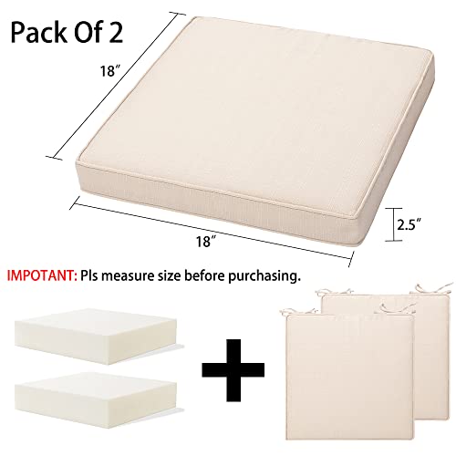 Magpie Fabrics 18"x18"x2.5" Square Corner Seat Cushion, 2 Pack, Indoor/Outdoor Waterproof Weather Resistant Universal Seat Cushions Chair Pads, for Patio Garden Dining Office Floor (Beige)