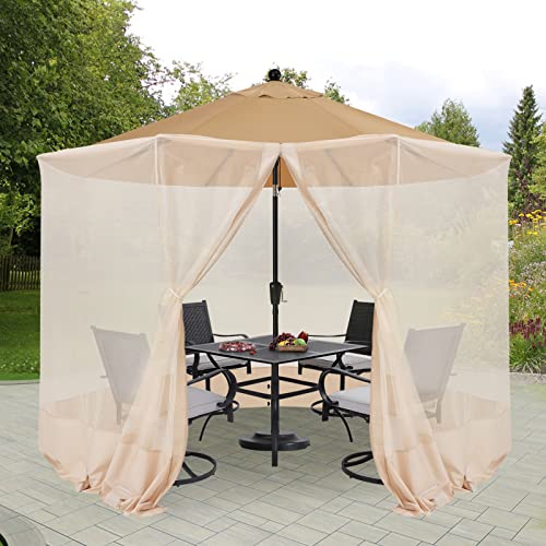 COOSHADE 7.5-11FT Patio Umbrella Mosquito Netting Polyester Screen Mesh Net for Outdoor Umbrella with Zipper Door and Weight Bag Beige