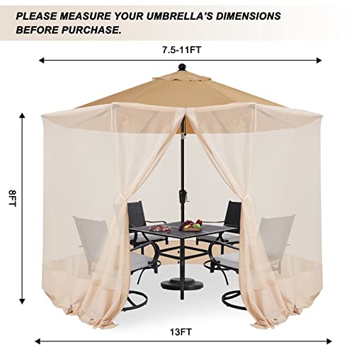 COOSHADE 7.5-11FT Patio Umbrella Mosquito Netting Polyester Screen Mesh Net for Outdoor Umbrella with Zipper Door and Weight Bag Beige