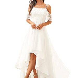 Ever-Pretty Womens Lace Spaghetti Straps Off Shoulder High Low Floor Length Wedding Dress for Bride White US12