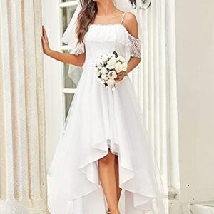 Ever-Pretty Womens Lace Spaghetti Straps Off Shoulder High Low Floor Length Wedding Dress for Bride White US12