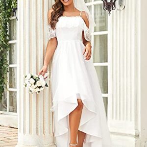 Ever-Pretty Womens Lace Spaghetti Straps Off Shoulder High Low Floor Length Wedding Dress for Bride White US12