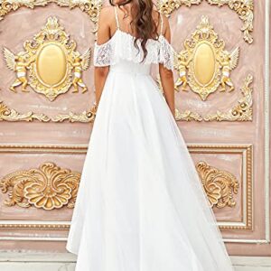 Ever-Pretty Womens Lace Spaghetti Straps Off Shoulder High Low Floor Length Wedding Dress for Bride White US12