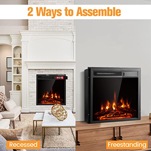 GOFLAME 22 Inches Electric Fireplace Insert, Recessed Fireplace Heater with 7-Level Adjustable Flame Brightness, Remote Control, Overheat Protection, ETL Certified, 750W/1500W, Black