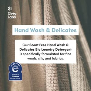 Dirty Labs | Hand Wash and Delicates | Scent Free | 32 Loads (8.6 fl oz) | Bio Enzyme Liquid Laundry Detergent | For Fine Silks, Wools, Handwash Garments | Hyper-Concentrated | Non Toxic, Biodegradable | Stain & Odor Removal