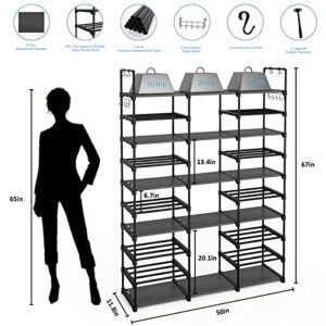 Plzlove 10 Tiers Shoe Rack Organizer for Closet & Entryway, Tall Metal Shoe Shelf Storage 54-62 Pairs, Extra Large Shoe Stand Black Stackable Boot Rack for Garage, Bedroom, Cloakroom with Hooks