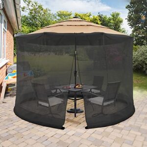 COOSHADE 9-11FT Patio Umbrella Netting with Zipper Door and Water Tube Black