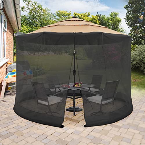 COOSHADE 9-11FT Patio Umbrella Netting with Zipper Door and Water Tube Black