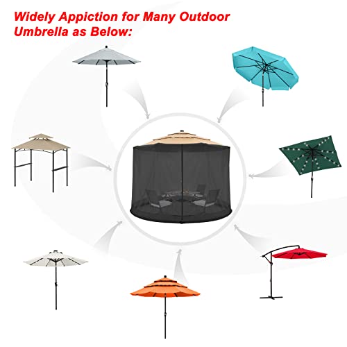 COOSHADE 9-11FT Patio Umbrella Netting with Zipper Door and Water Tube Black