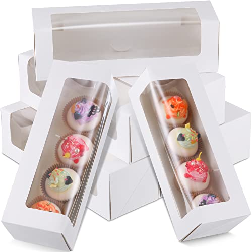 Cookie Boxes Swiss Roll Cake Box Cake Boxes White Bakery Boxes with Clear Display Window Mini Cupcake Box Pastry Packaging Box for Chocolate Cupcakes Breads Muffins Pastries Donuts (40 Pieces)