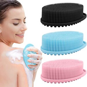 3 pack silicone body scrubber, exfoliating body scrubber soft silicone loofah body scrubber fit for sensitive and all kinds of skin clean and sanitary