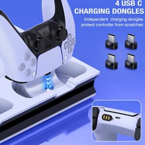 PS5 Stand with 3 Level Cooling Fan, Dual Fast PS5 Controller Charging Station Incl. 4 USB C Dongles, 3 USB Hubs, Headset Holder, Media Slot,PS5 Accessories PS5 Cooling Station for Sony P5 Digital/Disc