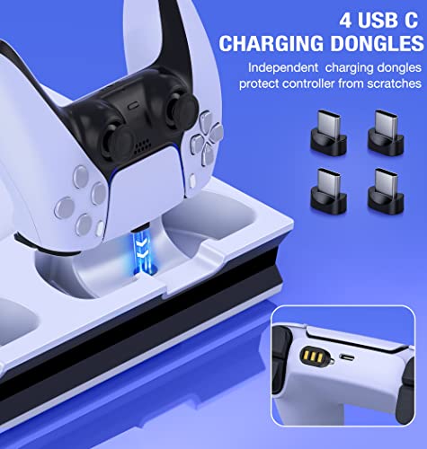 PS5 Stand with 3 Level Cooling Fan, Dual Fast PS5 Controller Charging Station Incl. 4 USB C Dongles, 3 USB Hubs, Headset Holder, Media Slot,PS5 Accessories PS5 Cooling Station for Sony P5 Digital/Disc