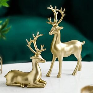 BULINGNA 2Pcs Christmas Reindeer Figurines, Resin Elk Sculpture Miniature Figurine Xmas Deer Statue Artificial Animal Crafts Home Decoration Ornament (Solid Gold)