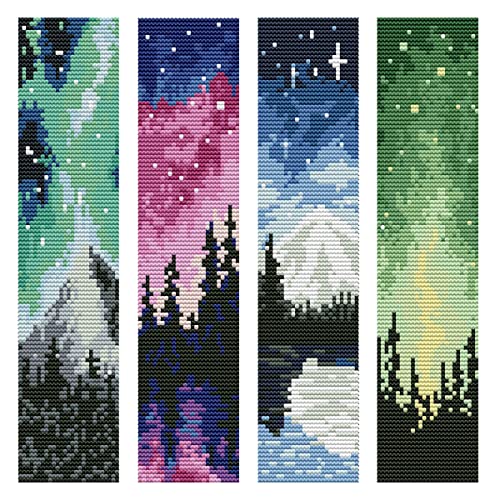 ZuoAnLF Cross Stitch Bookmark Kit 4PCS,DIY Bookmarks Cross Stitch Kits for Beginners,Stamped Embroidery Bookmark,14CT