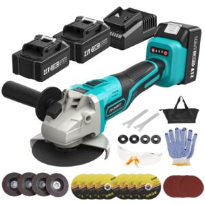 cordless angle grinder, 21v power angle grinder tools with 2pcs 4.0ah batteries & fast charger,9000rpm brushless motor metal grinder, 4-1/2'' cutting wheels, flap disc for cutting, polishing