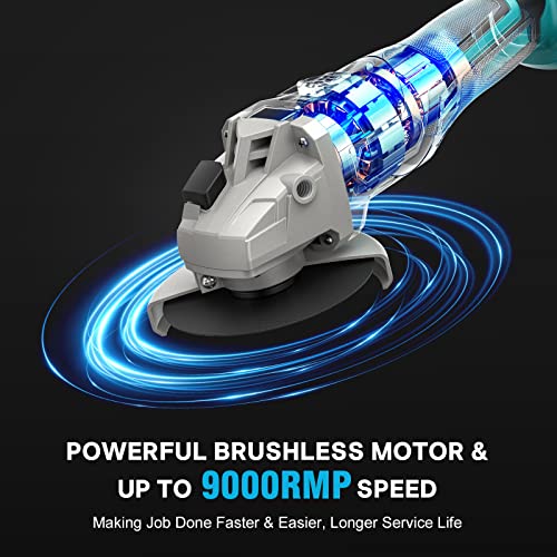 Cordless Angle Grinder, 21V Power Angle Grinder Tools with 2PCS 4.0Ah Batteries & Fast Charger,9000RPM Brushless Motor Metal Grinder, 4-1/2'' Cutting Wheels, Flap Disc for Cutting, Polishing