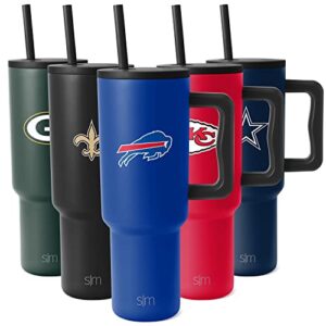 simple modern officially licensed nfl 40oz tumbler with handle and straw lid | football thermos gifts for men, women, christmas | trek collection | buffalo bills