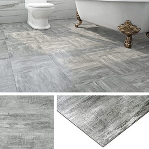 livelynine 16-tiles peel and stick floor tile 12x12 kitchen antique wood look removable floor tiles peel & stick vinyl flooring waterproof sticky tiles for floor bathroom renter friendly grey laminate