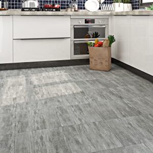 Livelynine 16-Tiles Peel and Stick Floor Tile 12X12 Kitchen Antique Wood Look Removable Floor Tiles Peel & Stick Vinyl Flooring Waterproof Sticky Tiles for Floor Bathroom Renter Friendly Grey Laminate