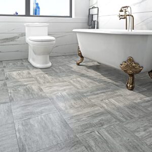 Livelynine 16-Tiles Peel and Stick Floor Tile 12X12 Kitchen Antique Wood Look Removable Floor Tiles Peel & Stick Vinyl Flooring Waterproof Sticky Tiles for Floor Bathroom Renter Friendly Grey Laminate