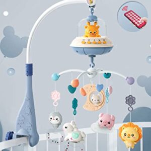 BSROLUNA Baby Crib Mobile with Music and Lights, Baby Mobile for Crib with Remote Control, Hanging Rotating Animals Rattles, 16 Songs and Timing Function, Cartoon Baby Crib Toys for Boys (Baby Blue)