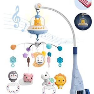 BSROLUNA Baby Crib Mobile with Music and Lights, Baby Mobile for Crib with Remote Control, Hanging Rotating Animals Rattles, 16 Songs and Timing Function, Cartoon Baby Crib Toys for Boys (Baby Blue)