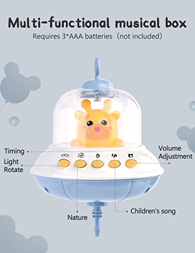 BSROLUNA Baby Crib Mobile with Music and Lights, Baby Mobile for Crib with Remote Control, Hanging Rotating Animals Rattles, 16 Songs and Timing Function, Cartoon Baby Crib Toys for Boys (Baby Blue)