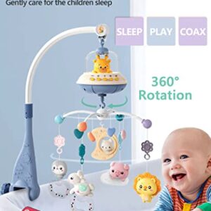 BSROLUNA Baby Crib Mobile with Music and Lights, Baby Mobile for Crib with Remote Control, Hanging Rotating Animals Rattles, 16 Songs and Timing Function, Cartoon Baby Crib Toys for Boys (Baby Blue)