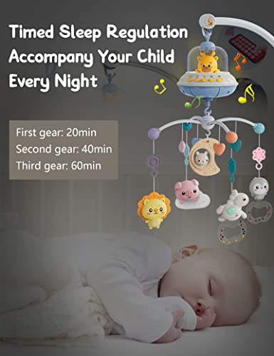 BSROLUNA Baby Crib Mobile with Music and Lights, Baby Mobile for Crib with Remote Control, Hanging Rotating Animals Rattles, 16 Songs and Timing Function, Cartoon Baby Crib Toys for Boys (Baby Blue)