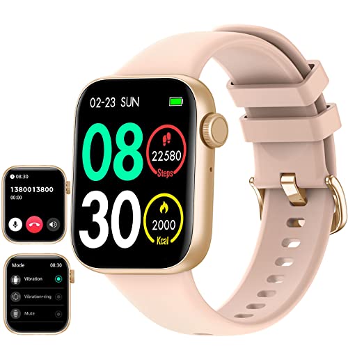 Smart Watch ２０２３ (Answer Make Calls/Voice Control), 1.85‘’ Screen Fitness Watches with 100+ Sports Blood Oxygen Heart Rate Sleep Monitor, SmartWatch for Women Men for Android iOS Phones (Gold)