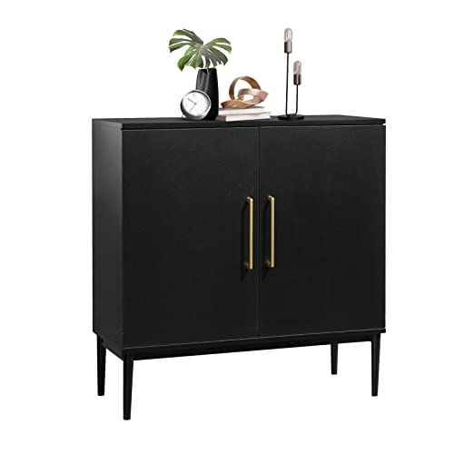 Vrullu Modern Storage Cabinet, Free Standing Buffet Cabinet, Black Sideboard and Buffet Storage, Wood Accent Cabinet for Living Room, Hallway, Entryway, Dining Room, Bedroom (1, Black)