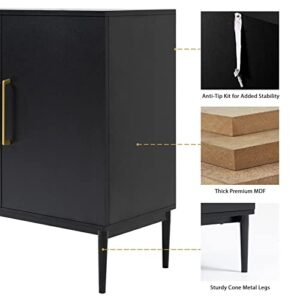 Vrullu Modern Storage Cabinet, Free Standing Buffet Cabinet, Black Sideboard and Buffet Storage, Wood Accent Cabinet for Living Room, Hallway, Entryway, Dining Room, Bedroom (1, Black)