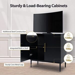 Vrullu Modern Storage Cabinet, Free Standing Buffet Cabinet, Black Sideboard and Buffet Storage, Wood Accent Cabinet for Living Room, Hallway, Entryway, Dining Room, Bedroom (1, Black)