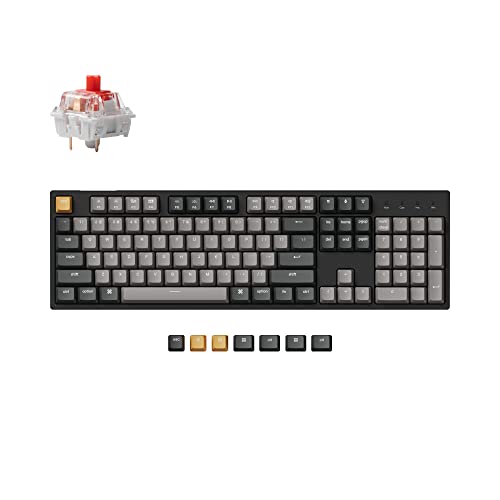 Keychron C2 Pro Wired Custom Mechanical Keyboard Full Size Layout QMK/VIA Programmable Macro White Backlit with Keychron K Pro Red Switch OEM Profile Double-Shot PBT Keycaps for Mac Windows Linux