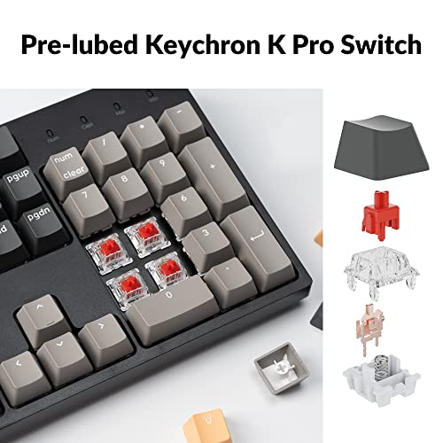 Keychron C2 Pro Wired Custom Mechanical Keyboard Full Size Layout QMK/VIA Programmable Macro White Backlit with Keychron K Pro Red Switch OEM Profile Double-Shot PBT Keycaps for Mac Windows Linux