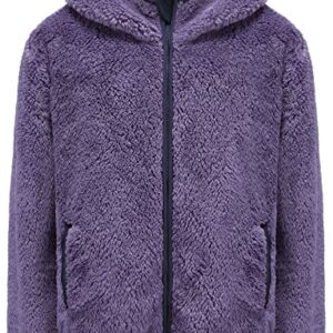 Girl's Jacket Kids Full Zip Ultra Soft Sherpa Fleece Hoodie Sweatshirt Dark Purple 16-18Years