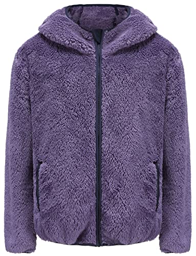 Girl's Jacket Kids Full Zip Ultra Soft Sherpa Fleece Hoodie Sweatshirt Dark Purple 16-18Years