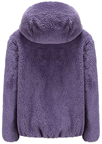 Girl's Jacket Kids Full Zip Ultra Soft Sherpa Fleece Hoodie Sweatshirt Dark Purple 16-18Years