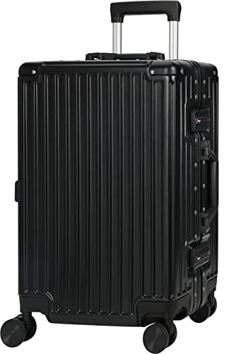 AnyZip Luggage Aluminium Frame Suitcase PC ABS Hard Shell TSA Lock No Zipper 24In Black