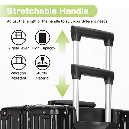 AnyZip Luggage Aluminium Frame Suitcase PC ABS Hard Shell TSA Lock No Zipper 24In Black