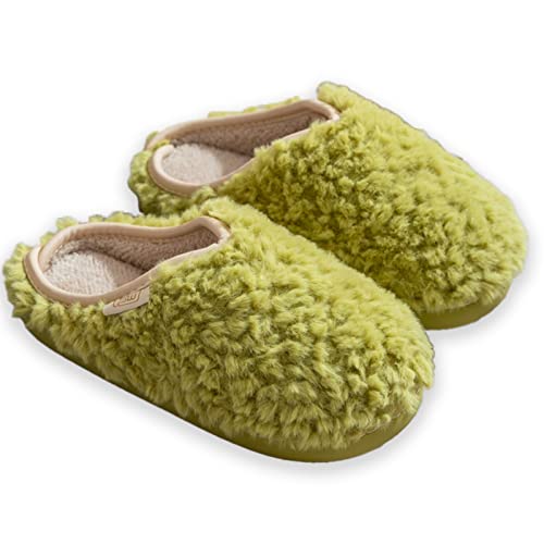 Maco Johnston Women's Sheepskin House Slippers, Fuzzy Soft House Slippers, Plush Furry Warm Cozy Fluffy Home Shoes Comfy Winter Indoor Outdoor Slip On(Green-5.5-6.5)