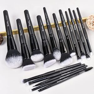 Bueart Design 16Pcs ULTRA SOFT Black labeled DENSE HAIR Makeup Brushes set Contains large powder Flat Foundation Ultimate Blending Make up Brush set Blush Face Brush Concealers contour Eyeshadow