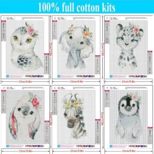 6 Pack Animal Cross Stitch Kits for Adults - Stamped Crossstitching Kits Preprinted 11 Count Cross-Stitch Kit for Beginner, 11CT Prestamped Easy Pattern Needlepoint Kits Crafts for Decor 9.8x13.8inch