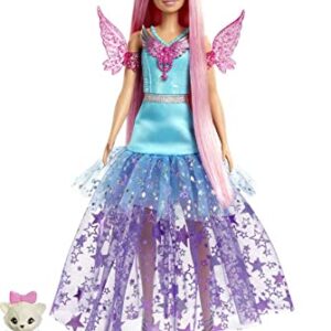 Barbie Doll with Two Fairytale Pets and Fantasy Dress, Barbie “Malibu” Doll from Barbie A Touch of Magic, 7-inch Long Fantasy Hair