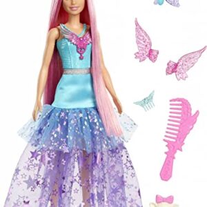 Barbie Doll with Two Fairytale Pets and Fantasy Dress, Barbie “Malibu” Doll from Barbie A Touch of Magic, 7-inch Long Fantasy Hair