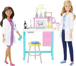 barbie science lab playset with 2 dolls, lab bench and 10+ accessories [amazon exclusive]