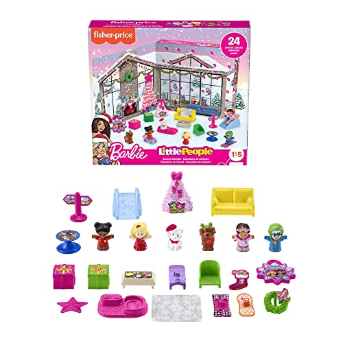 Fisher-Price Little People Barbie Advent Calendar and Toddler Playset, 24 Christmas Figures and Play Pieces (Amazon Exclusive)