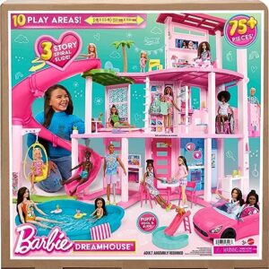 Barbie Dreamhouse 2023, Pool Party Doll House with 75+ Pieces and 3-Story Slide, Barbie House Playset, Pet Elevator and Puppy Play Areas​